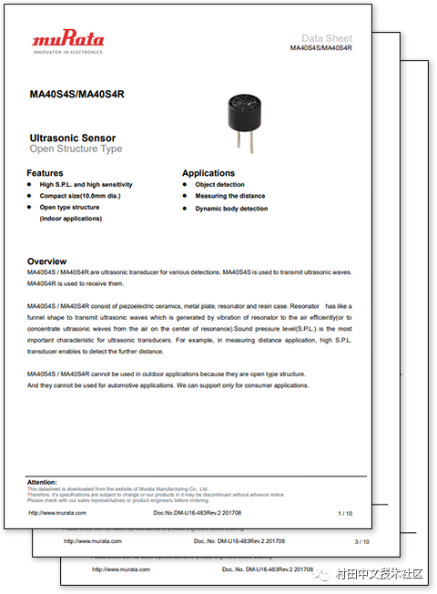 【入门必看】MA40S4R、MA40S4S超声波传感器数据手册-电子工程专辑