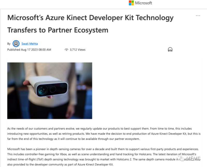 微软3D视觉开发套件AKDK谢幕，奥比中光接棒-电子工程专辑